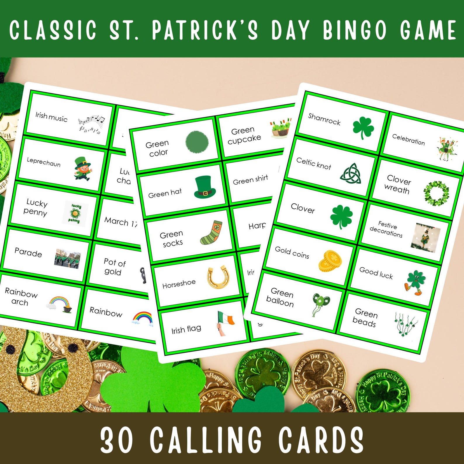 St Patricks Day Bingo Game Printable Classroom Party Activity Kids ...