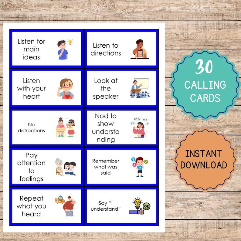 Active Listening Bingo Game: Social Skills Activity (printable PDF) - Etsy