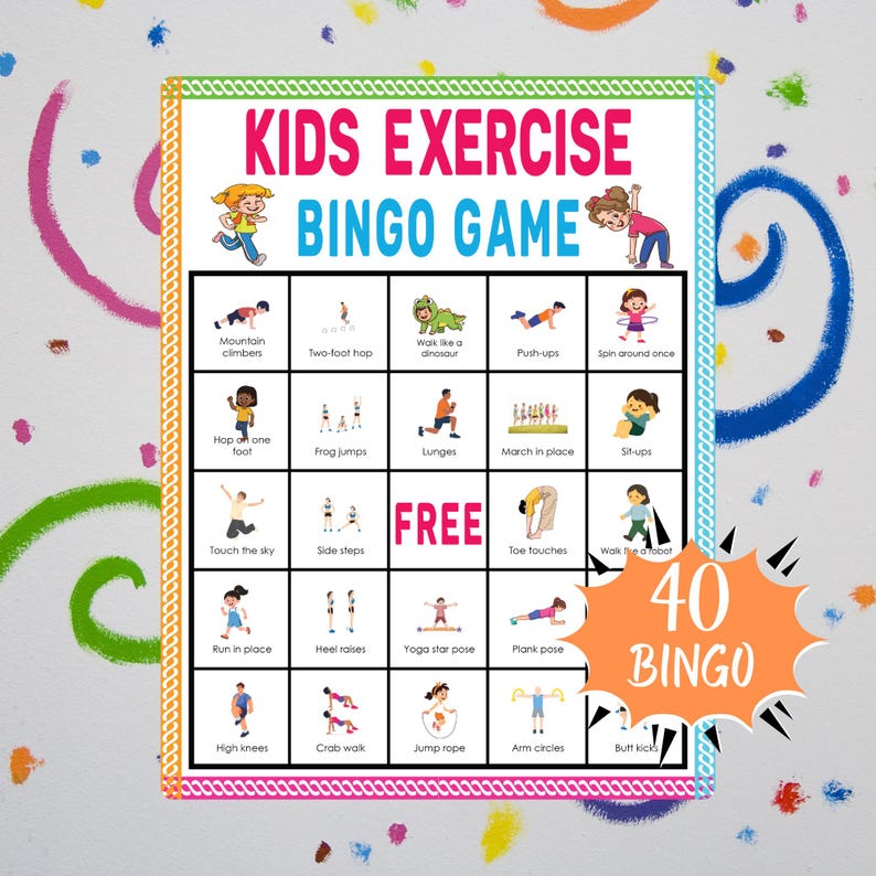 Kids Exercise Bingo – Fun Fitness Activity Game for Kids, Classrooms ...