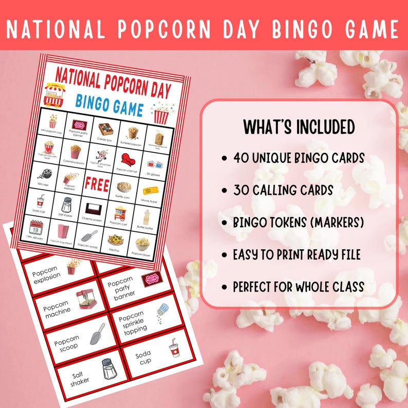 National Popcorn Day Bingo Game | Fun Printable Popcorn Activity for ...