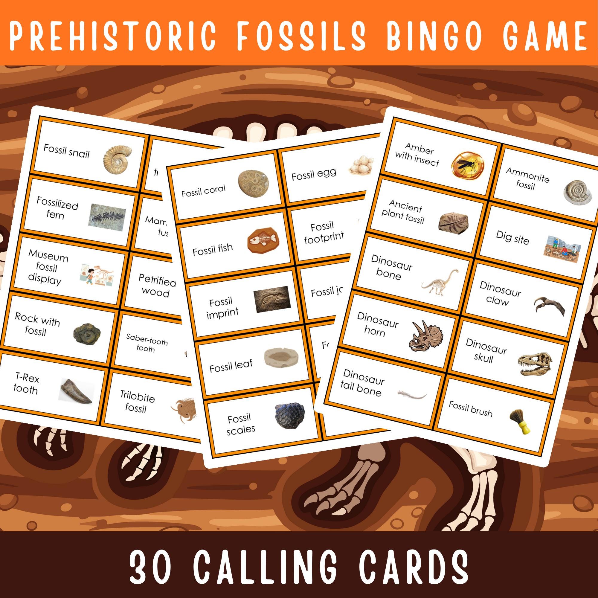 Prehistoric Fossils Bingo Game | Dinosaur Fossils Printable Activity ...