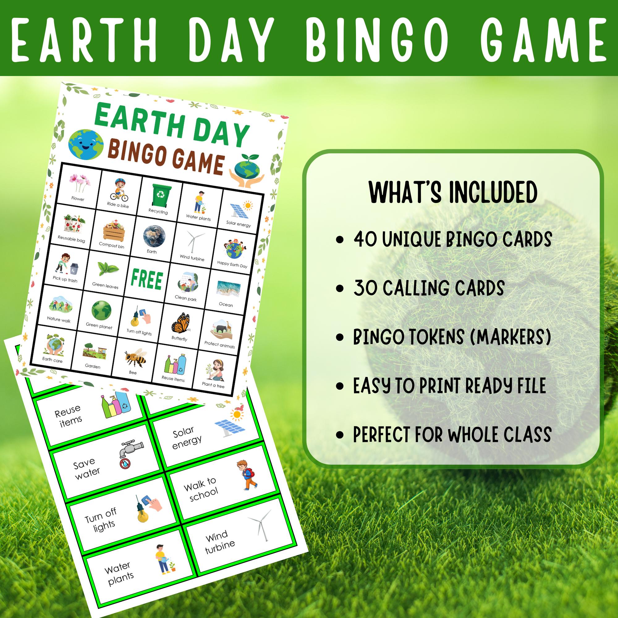 Earth Day Bingo Game Printable Environment and Recycling Activity for ...