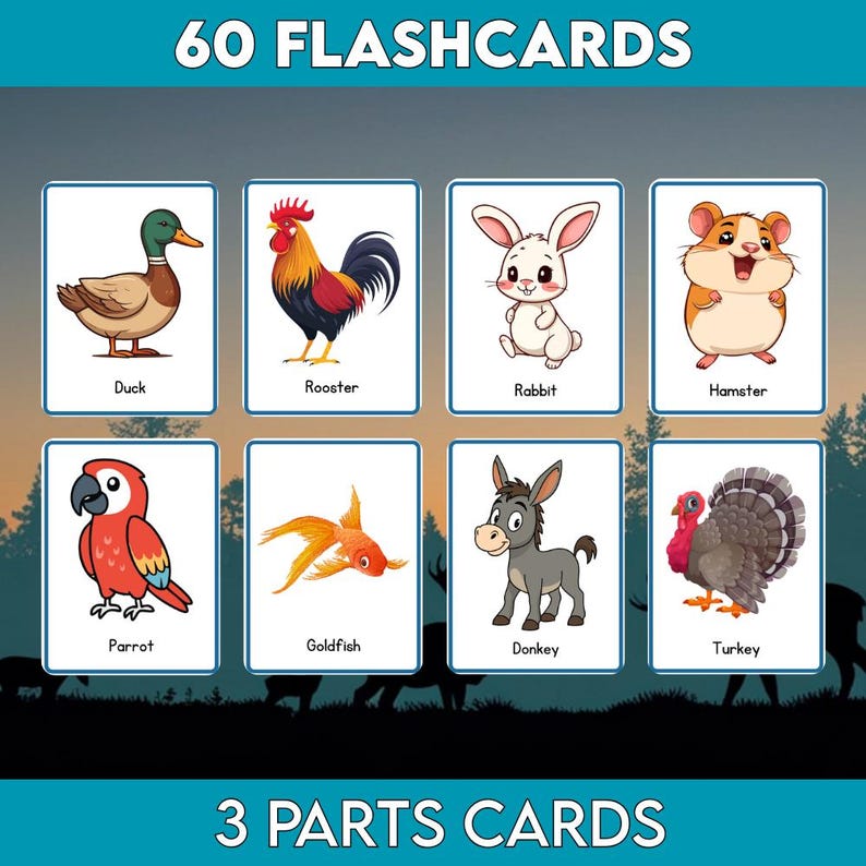 Animal Flashcards Printable for Kids | Zoo Farm Wild Animal Vocabulary ...