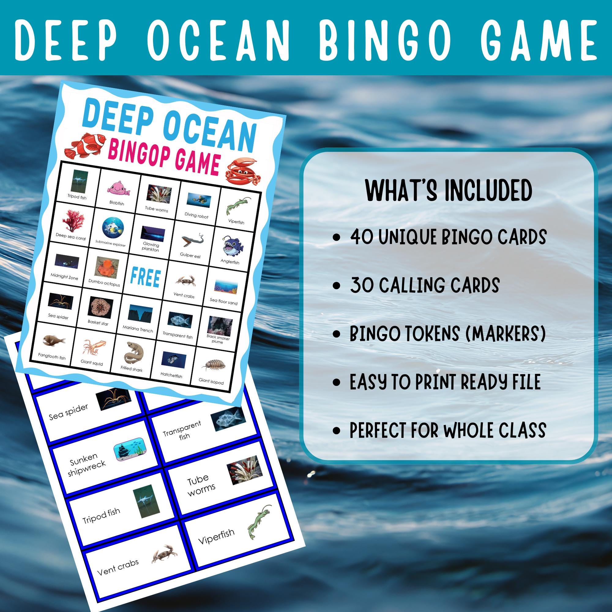 Deep Ocean Bingo Game Printable Sea Creatures Ocean Zones Activity for ...