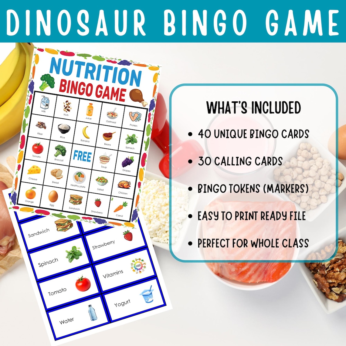 Nutrition Bingo Game Printable Healthy Foods Activity for Kids ...