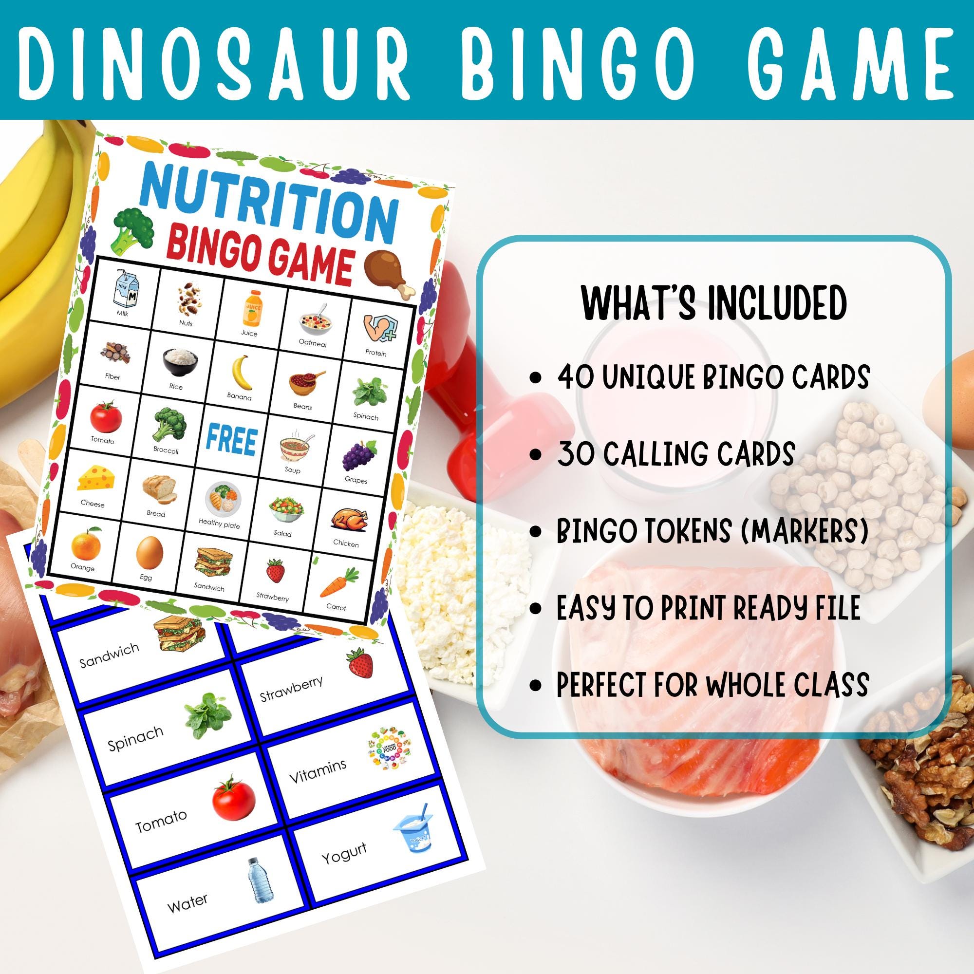 Nutrition Bingo Game Printable Healthy Foods Activity for Kids ...