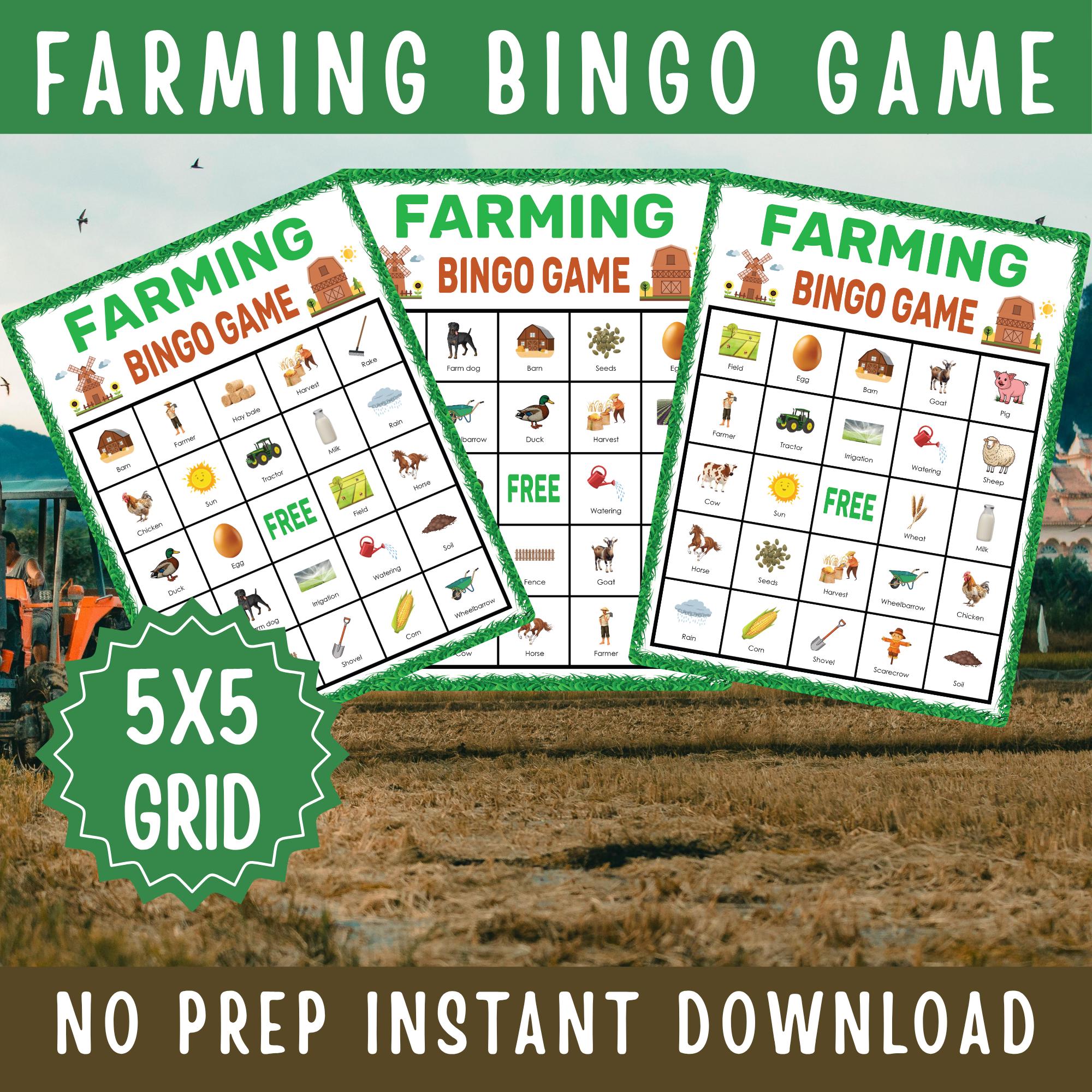 Farming Bingo Game Printable Farm Activity for Kids Classroom ...