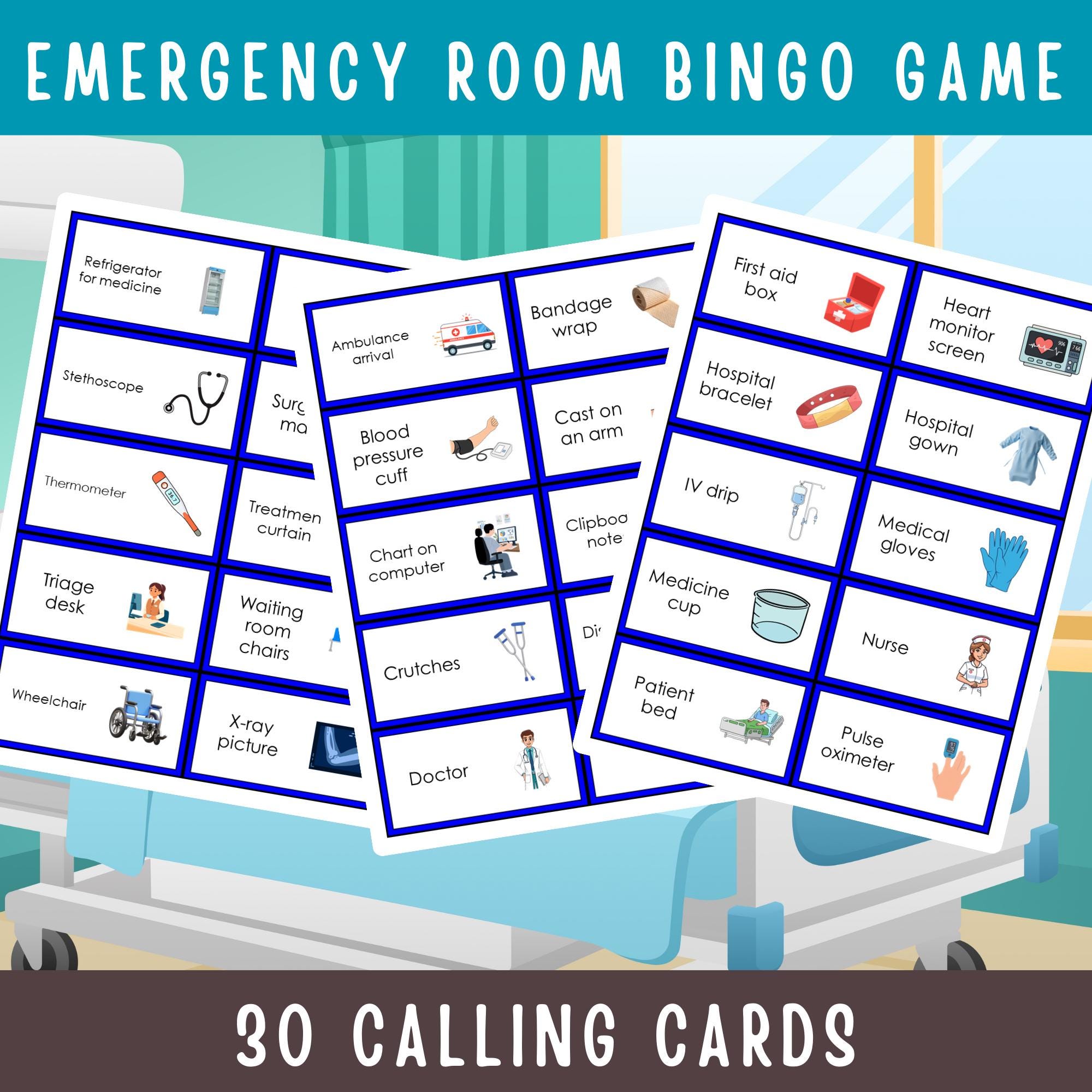 Emergency Room Bingo Game Printable Medical Hospital Activity for Kids ...