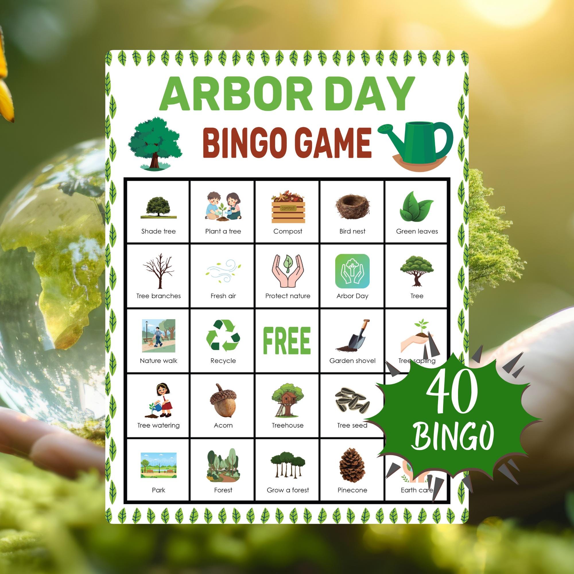 Arbor Day Bingo Game Printable Tree and Nature Activity for Kids ...
