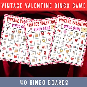 Vintage Valentine Bingo Game Printable Retro Love Cards Kids Classroom ...