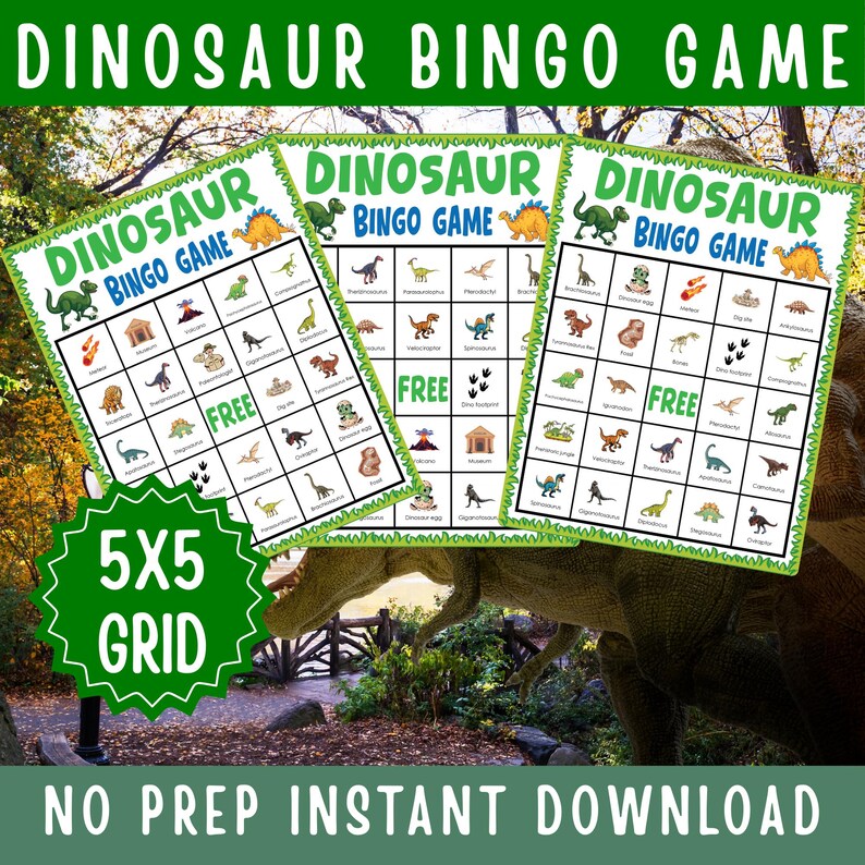 Dinosaur Bingo Game Printable Kids Dinos Learning Activity Classroom ...