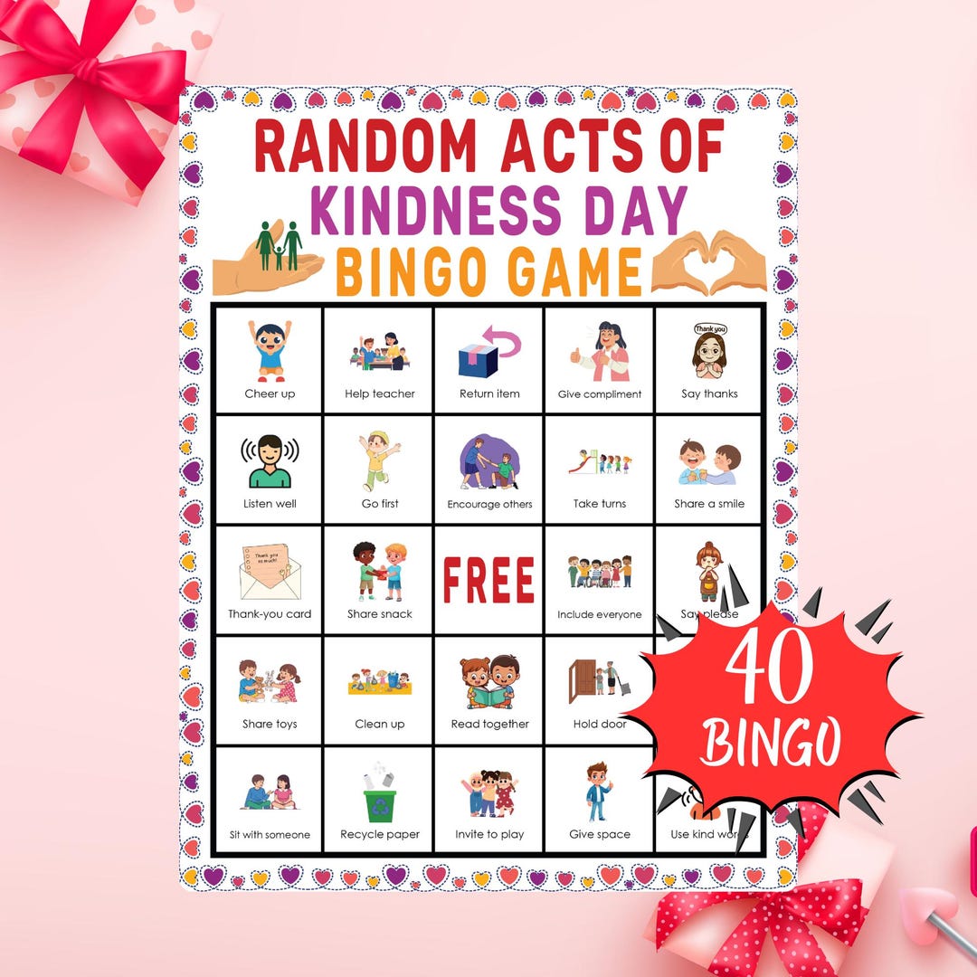 Random Acts of Kindness Day Bingo Game Printable Kindness Activity for ...