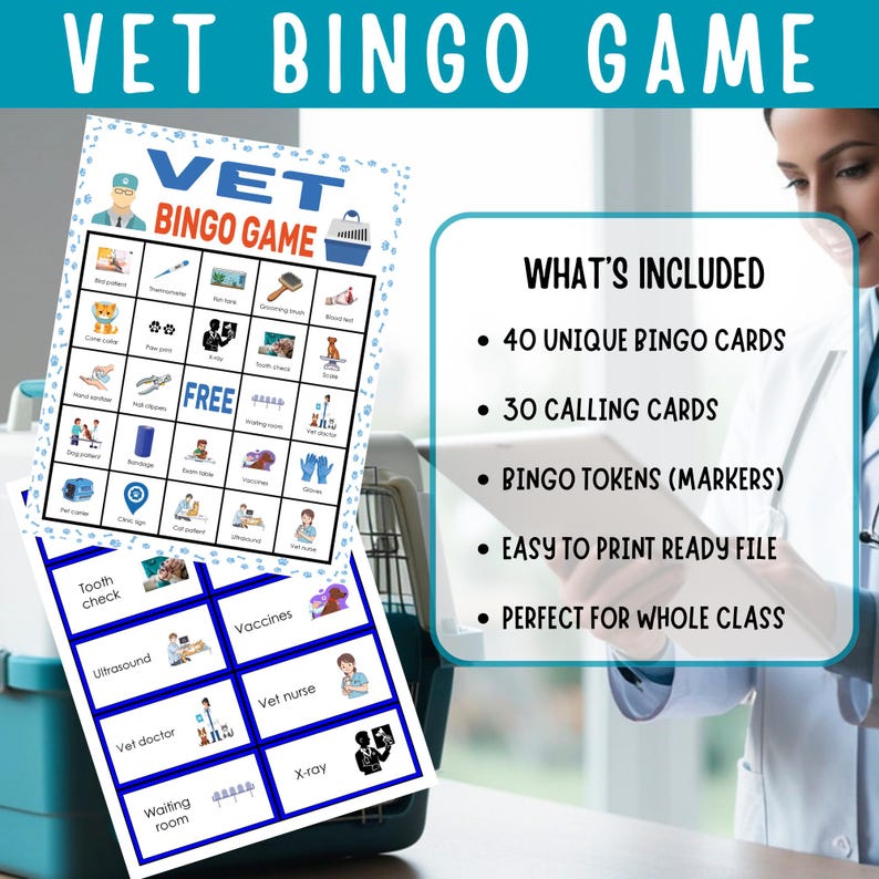 Vet Bingo Game Printable Veterinary Clinic Animal Care Activity for ...