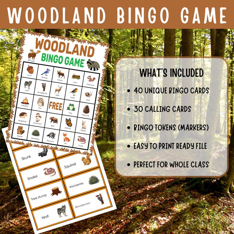 Woodland Bingo Game Printable Forest Animals Activity for Kids ...