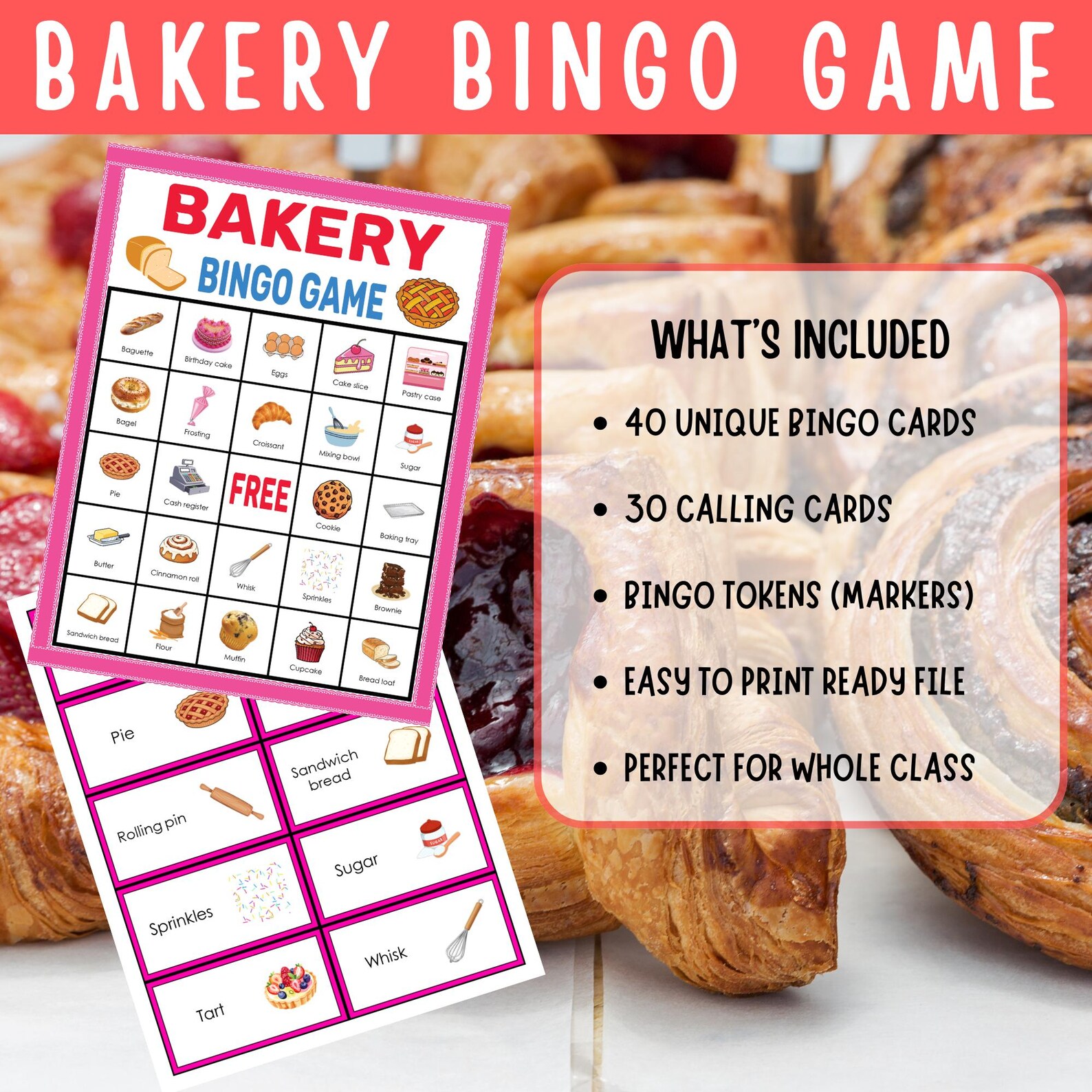 Bakery Bingo Game Printable Baking Food Activity for Kids Classroom ...