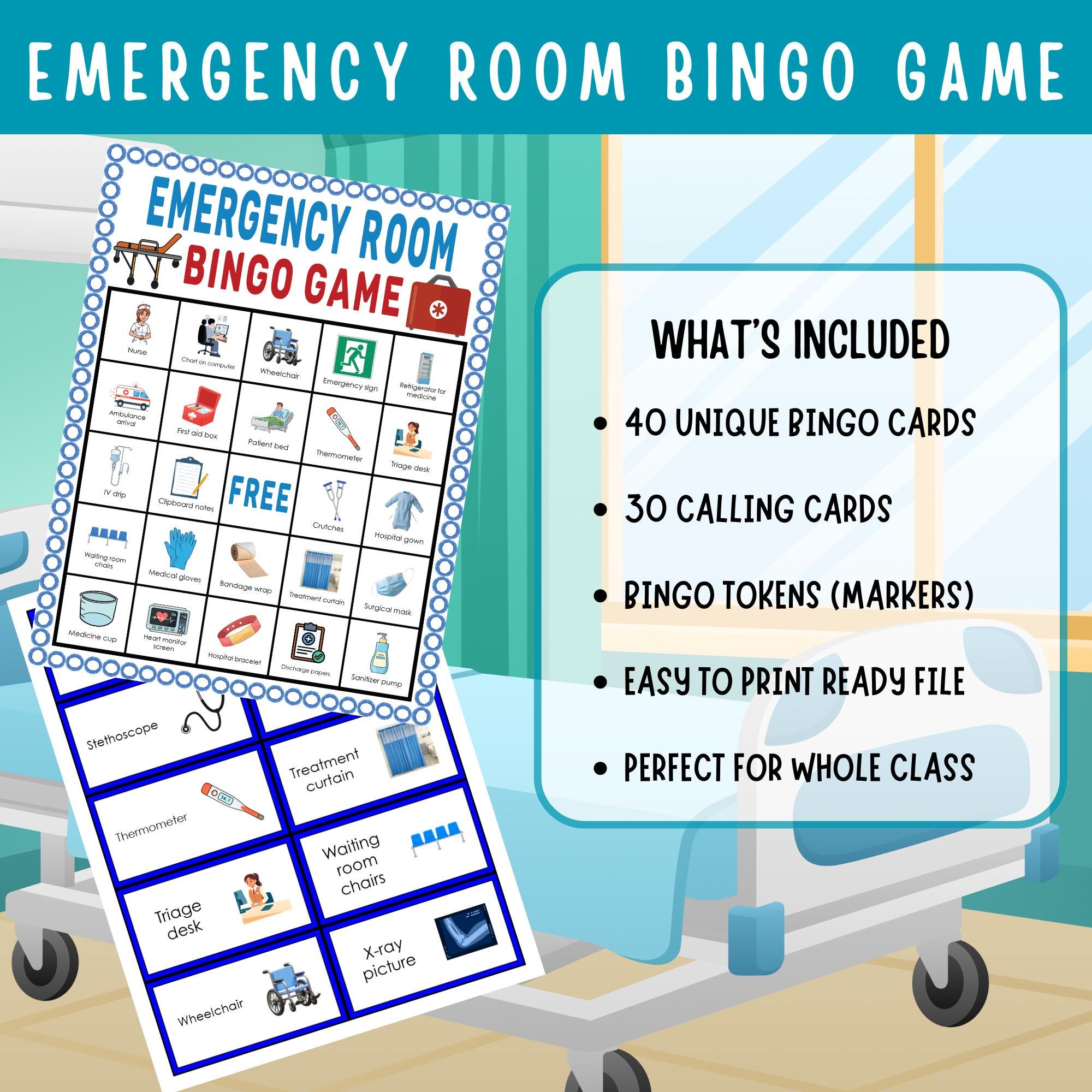Emergency Room Bingo Game Printable Medical Hospital Activity for Kids ...