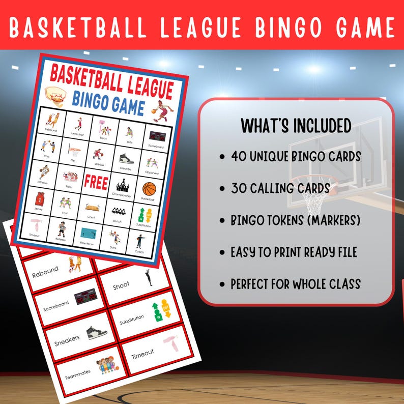 Basketball League Bingo Game Printable Sports Activity for Kids ...