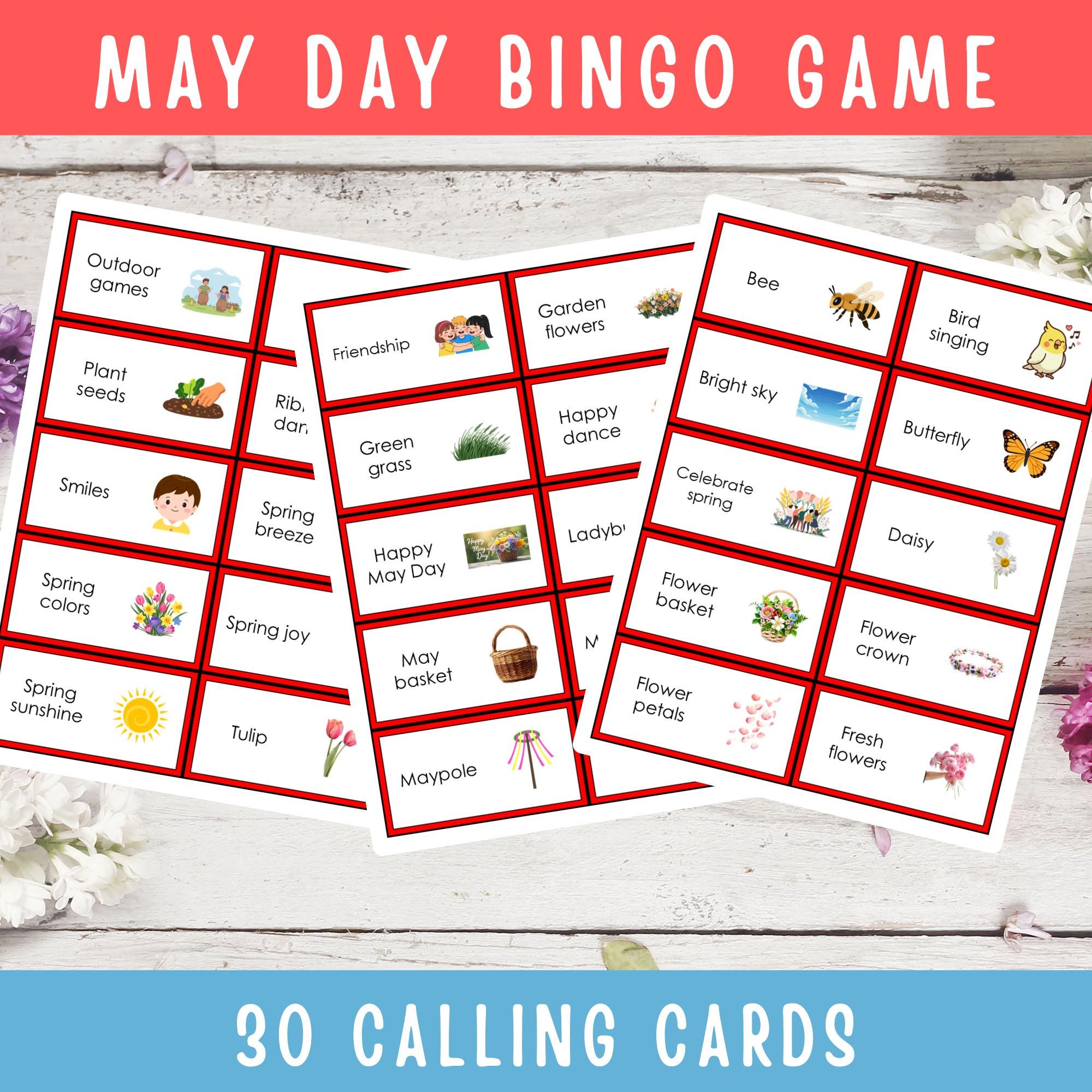 May Day Bingo Game Printable Spring Celebration Activity for Kids ...