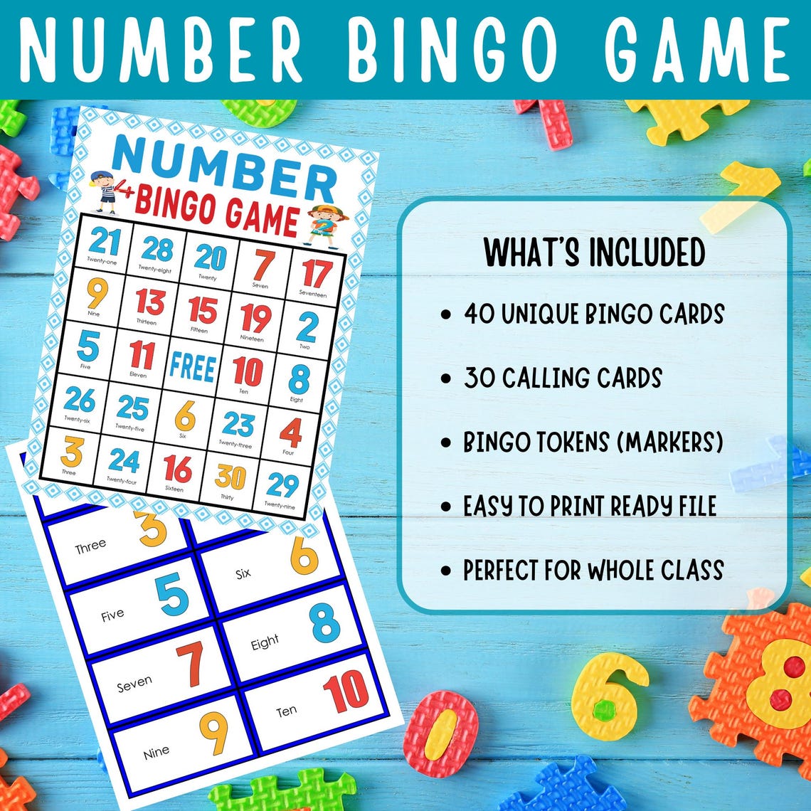 Number Bingo Game Printable Counting Activity for Kids Classroom Math ...