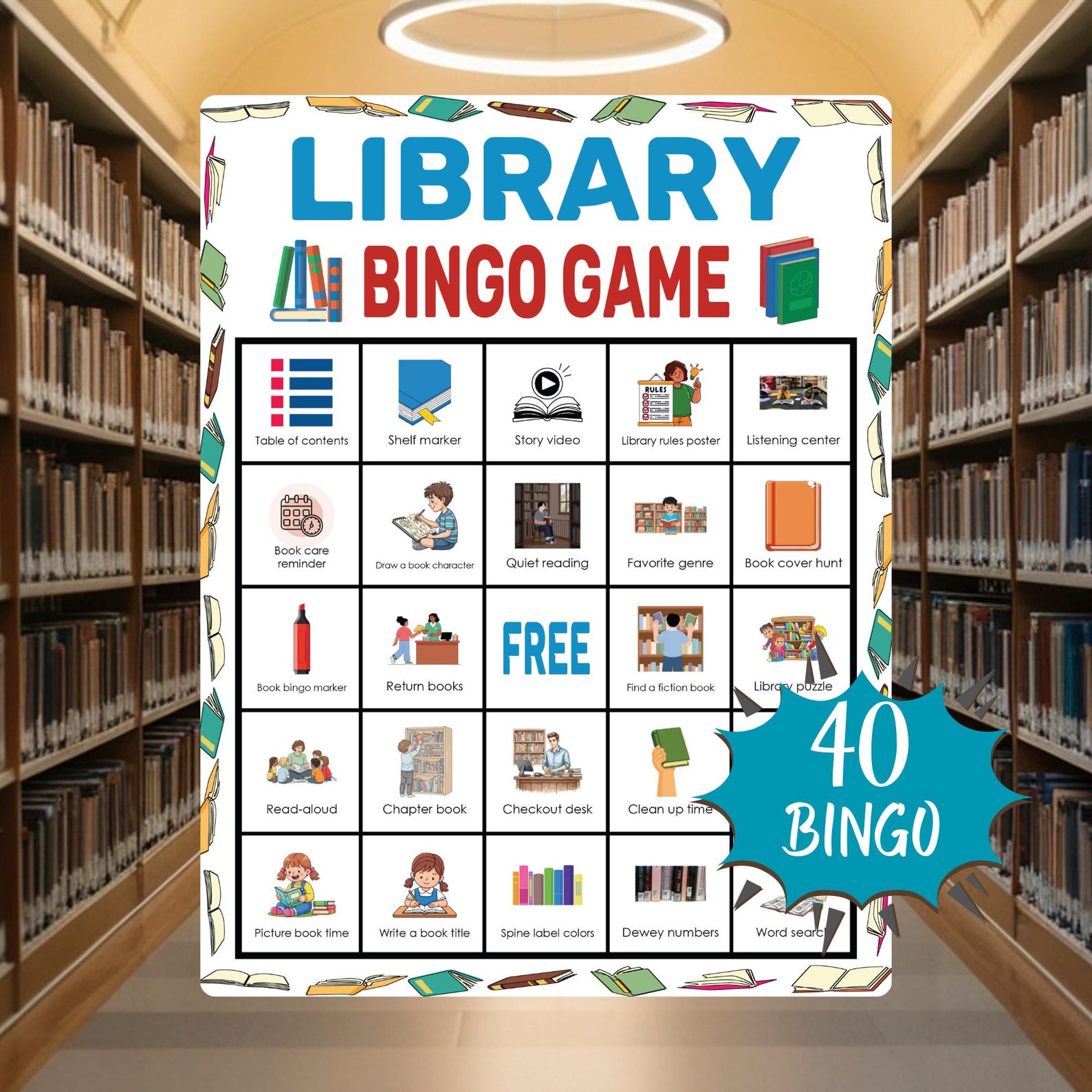 Library Bingo (sub Plans) Printable No Prep Reading Activity for Kids ...