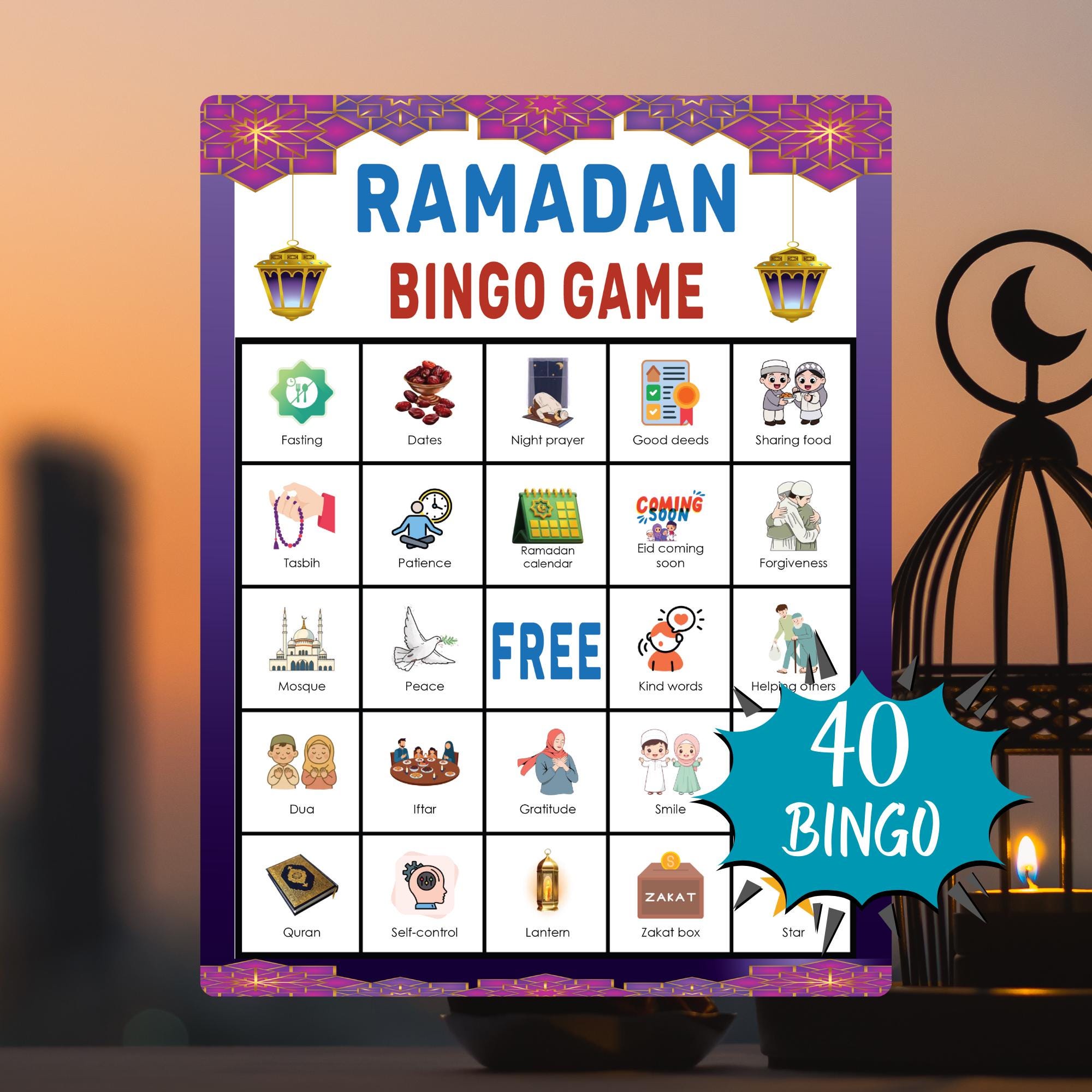 Ramadan Bingo Game Printable Islamic Holiday Activity Kids Classroom ...