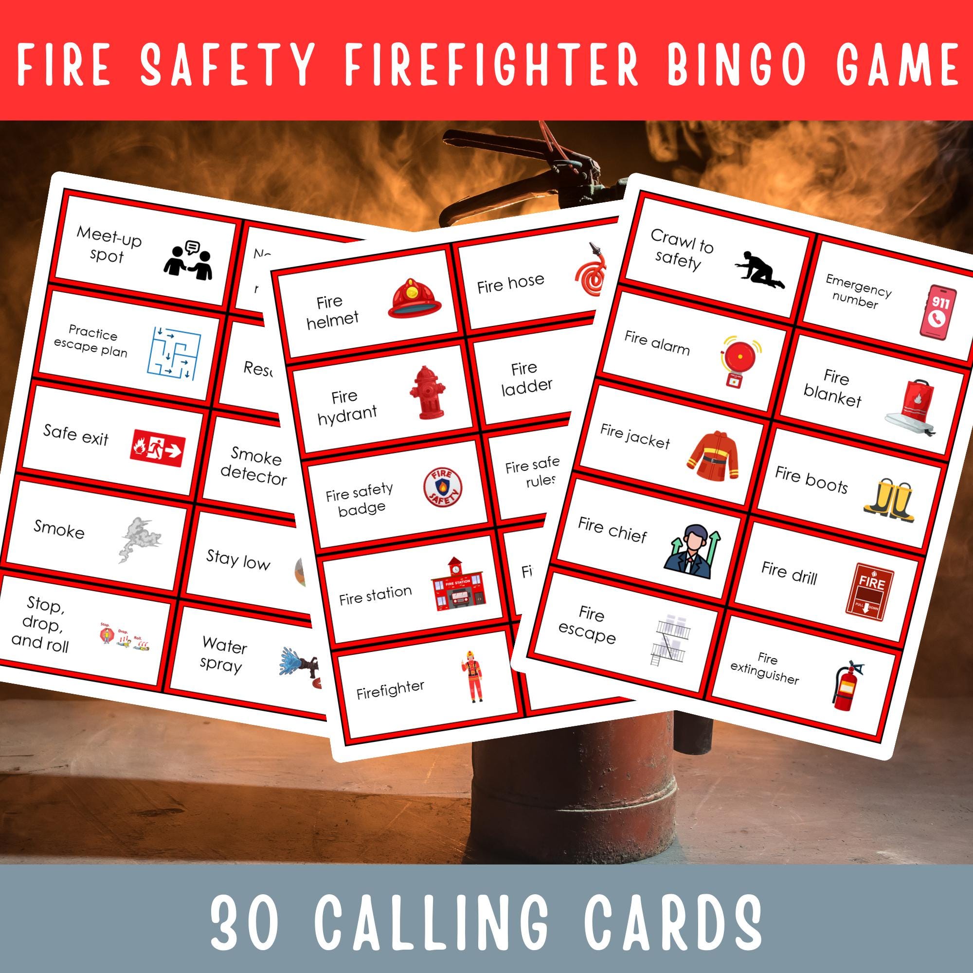 Fire Safety Firefighter Bingo Game Printable Kids Safety Lesson ...
