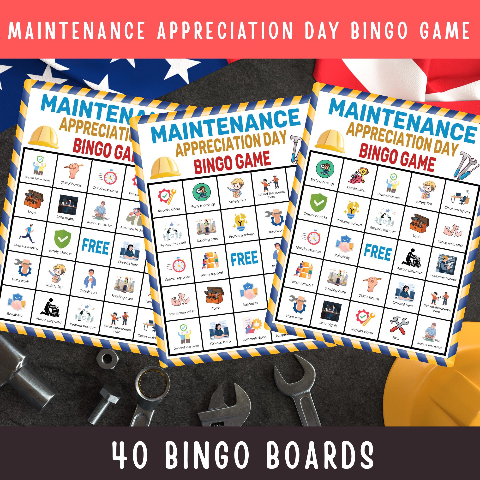 Maintenance Appreciation Day Bingo Game Printable Thank You Activity ...