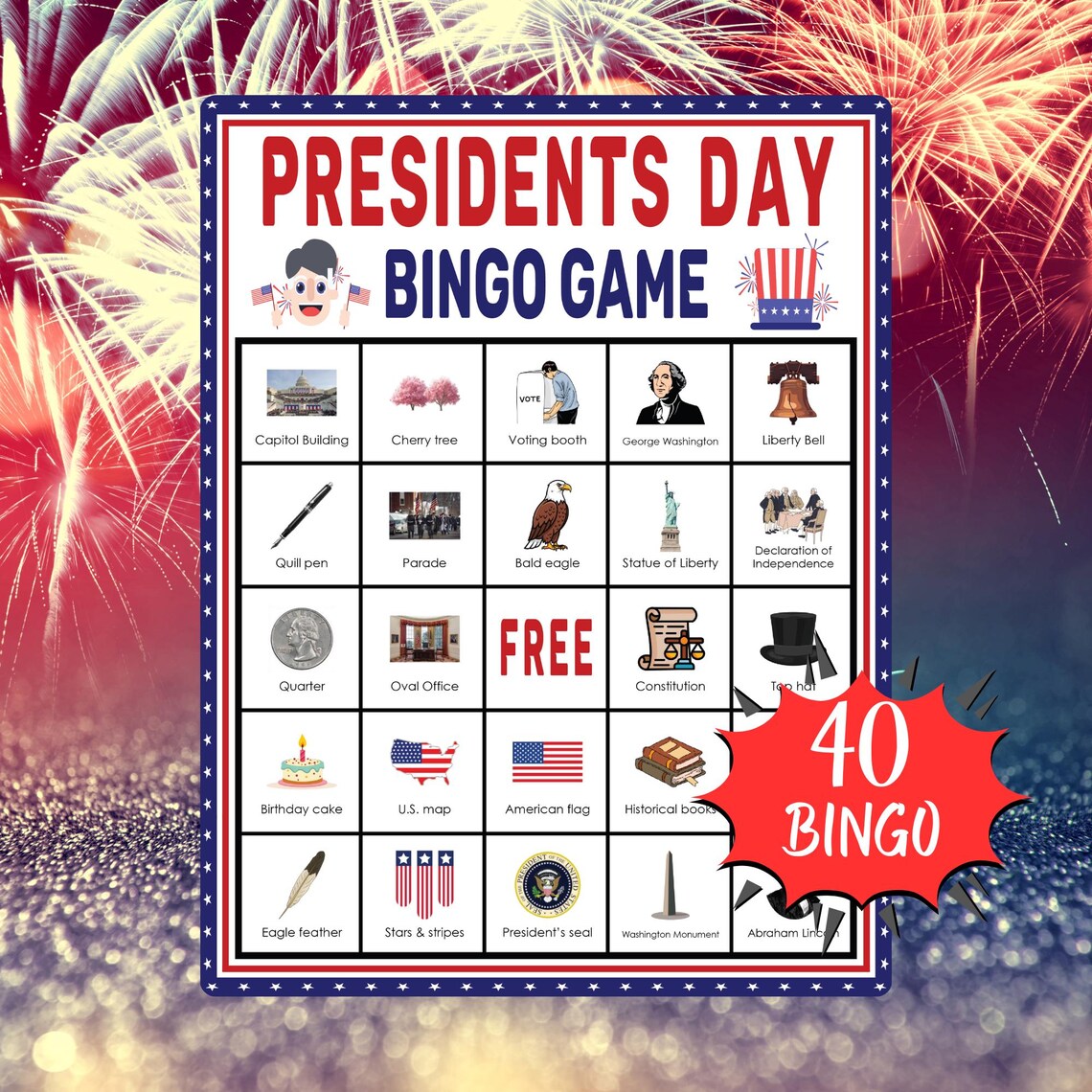 Presidents Day Bingo Game | Printable U.S. Presidents Learning Game for ...