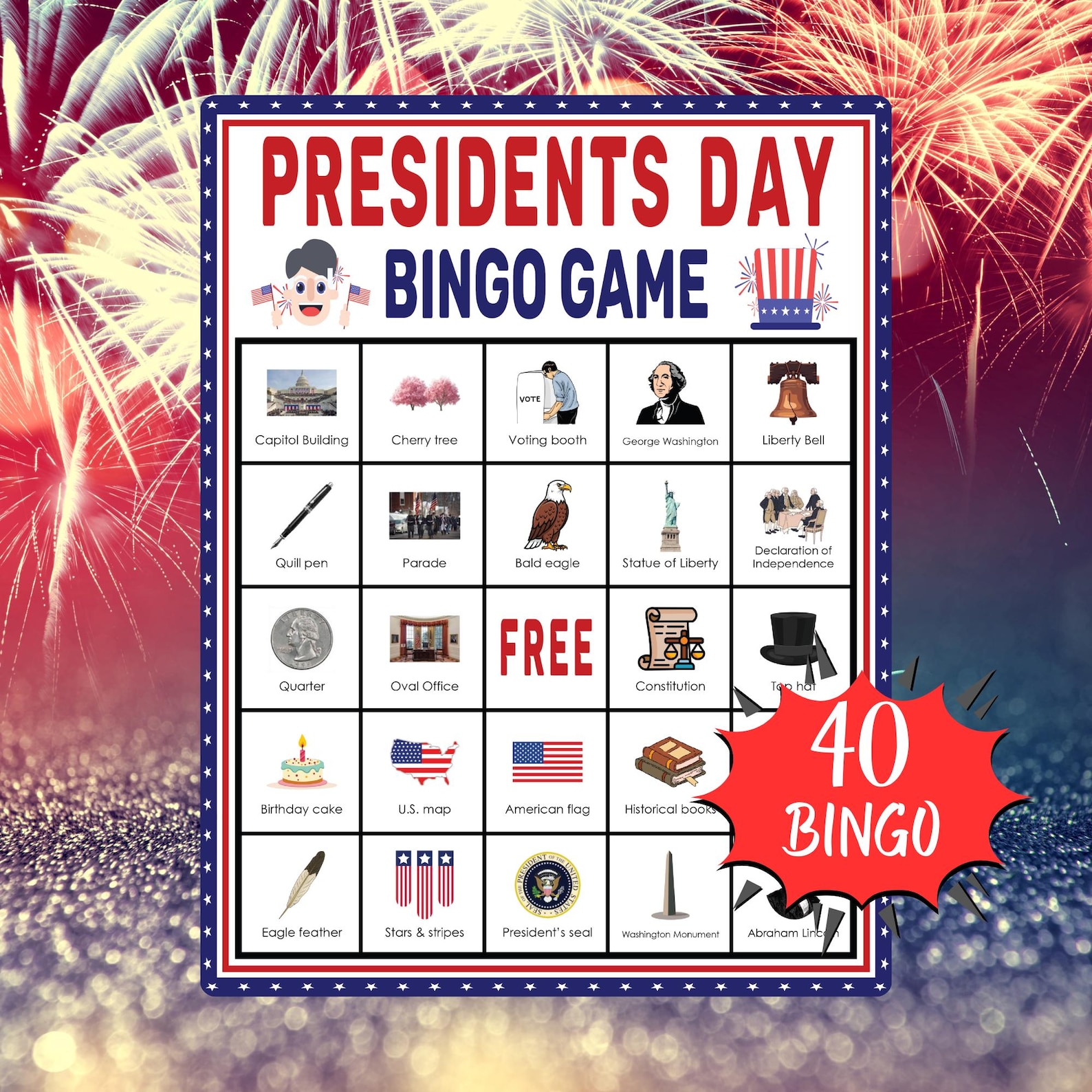 Presidents Day Bingo Game | Printable U.S. Presidents Learning Game for ...