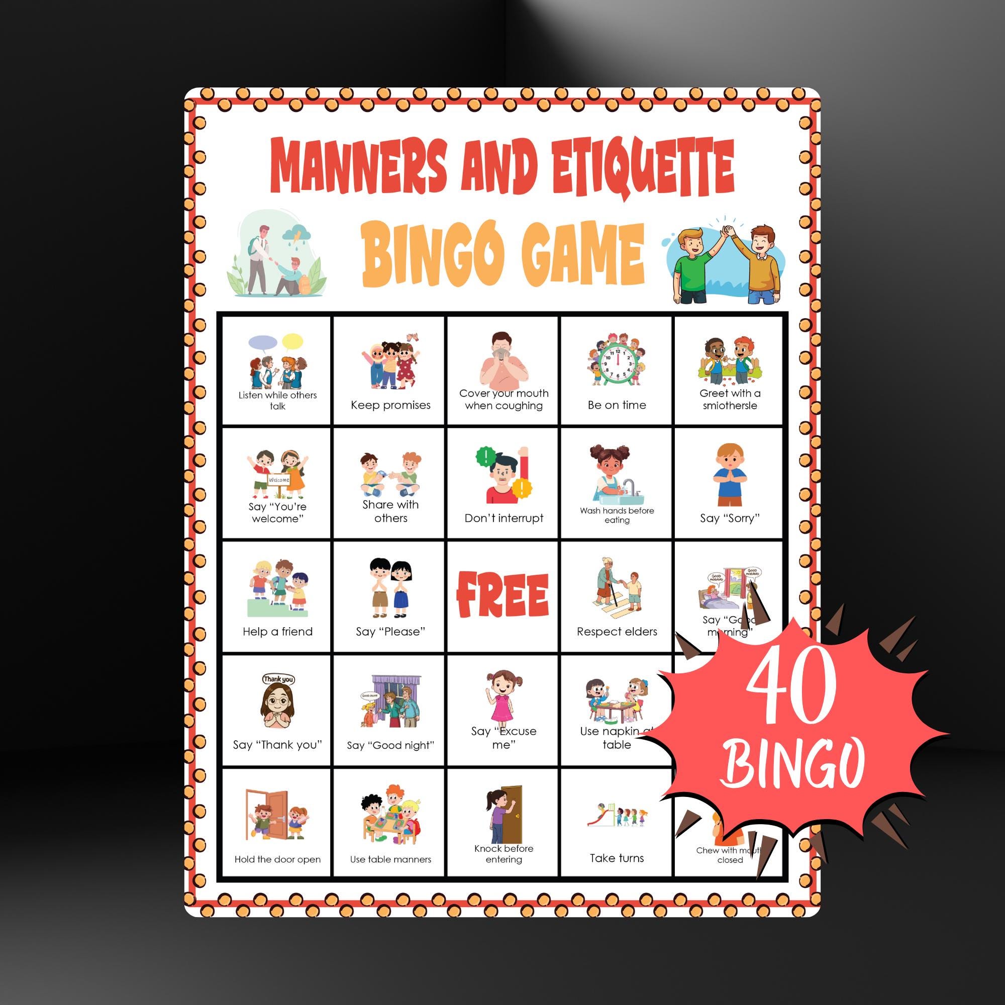 Manners & Etiquette Bingo Game for Kids: Social Skills Learning ...
