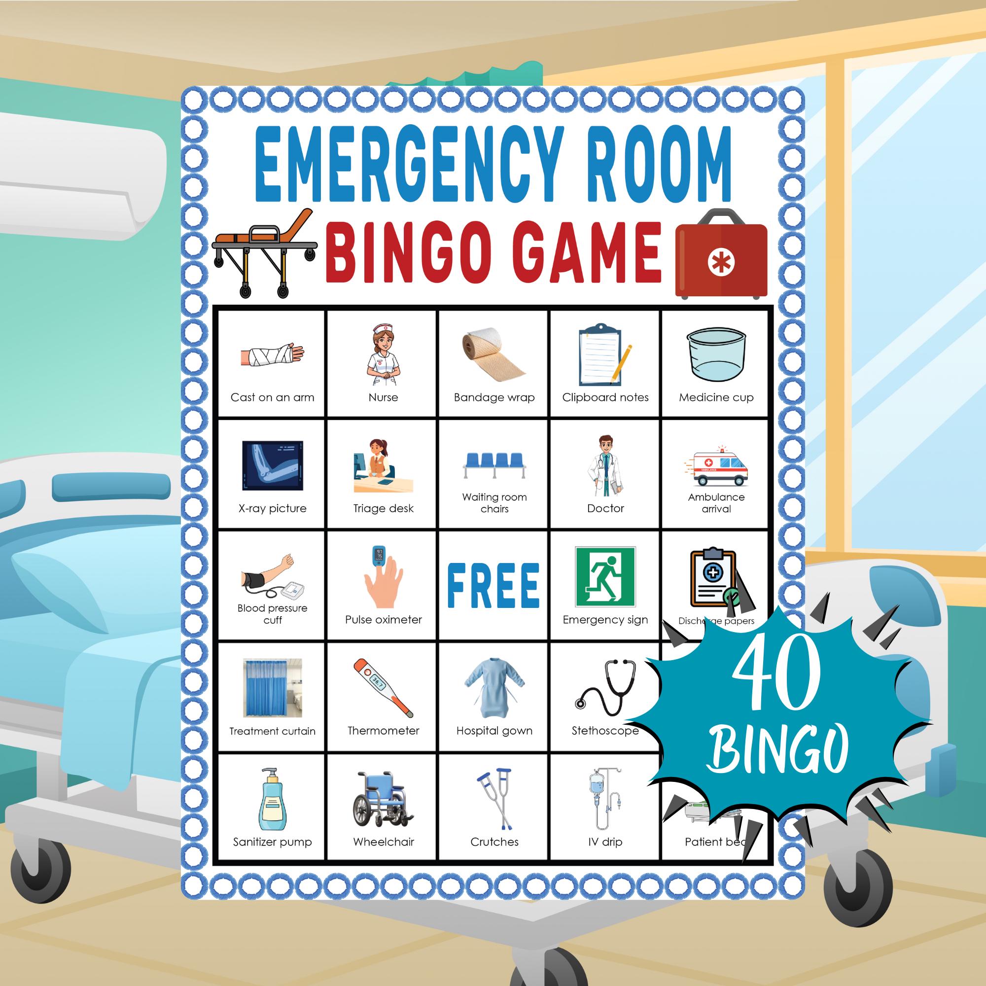 Emergency Room Bingo Game Printable Medical Hospital Activity for Kids ...