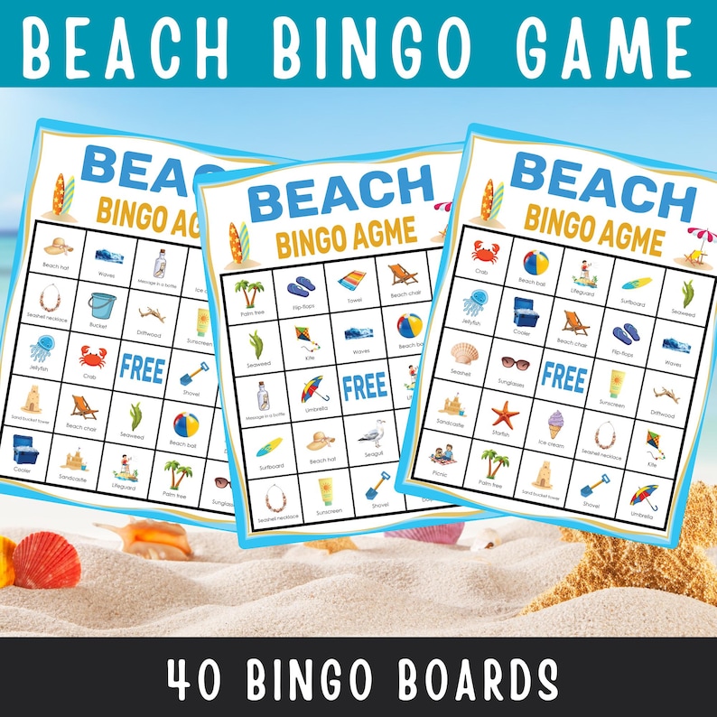 Beach Bingo Game Printable Summer Ocean Activity for Kids Classroom ...