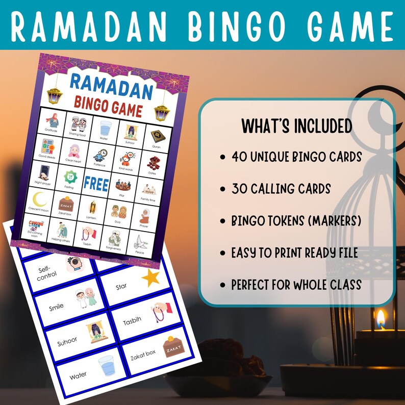 Ramadan Bingo Game Printable Islamic Holiday Activity Kids Classroom ...