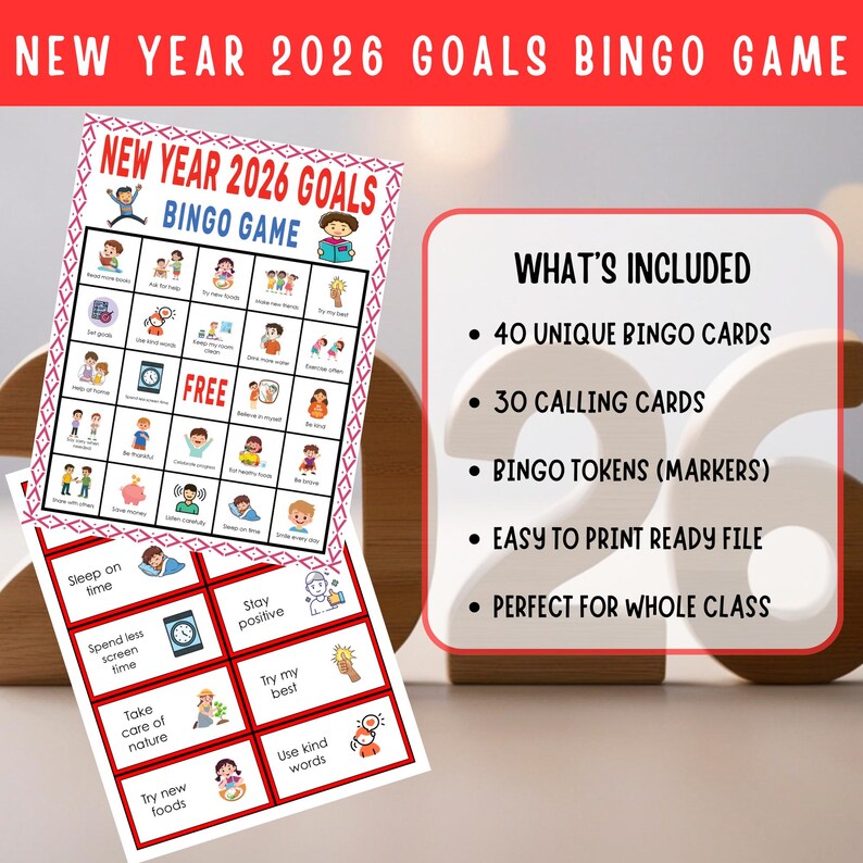 New Year 2026 Goals Bingo Game | Printable Goal Setting Activity for ...
