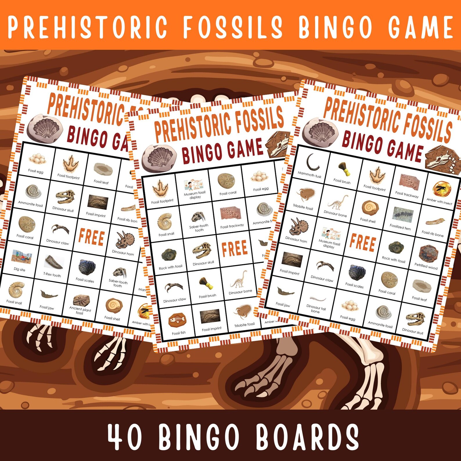 Prehistoric Fossils Bingo Game | Dinosaur Fossils Printable Activity ...