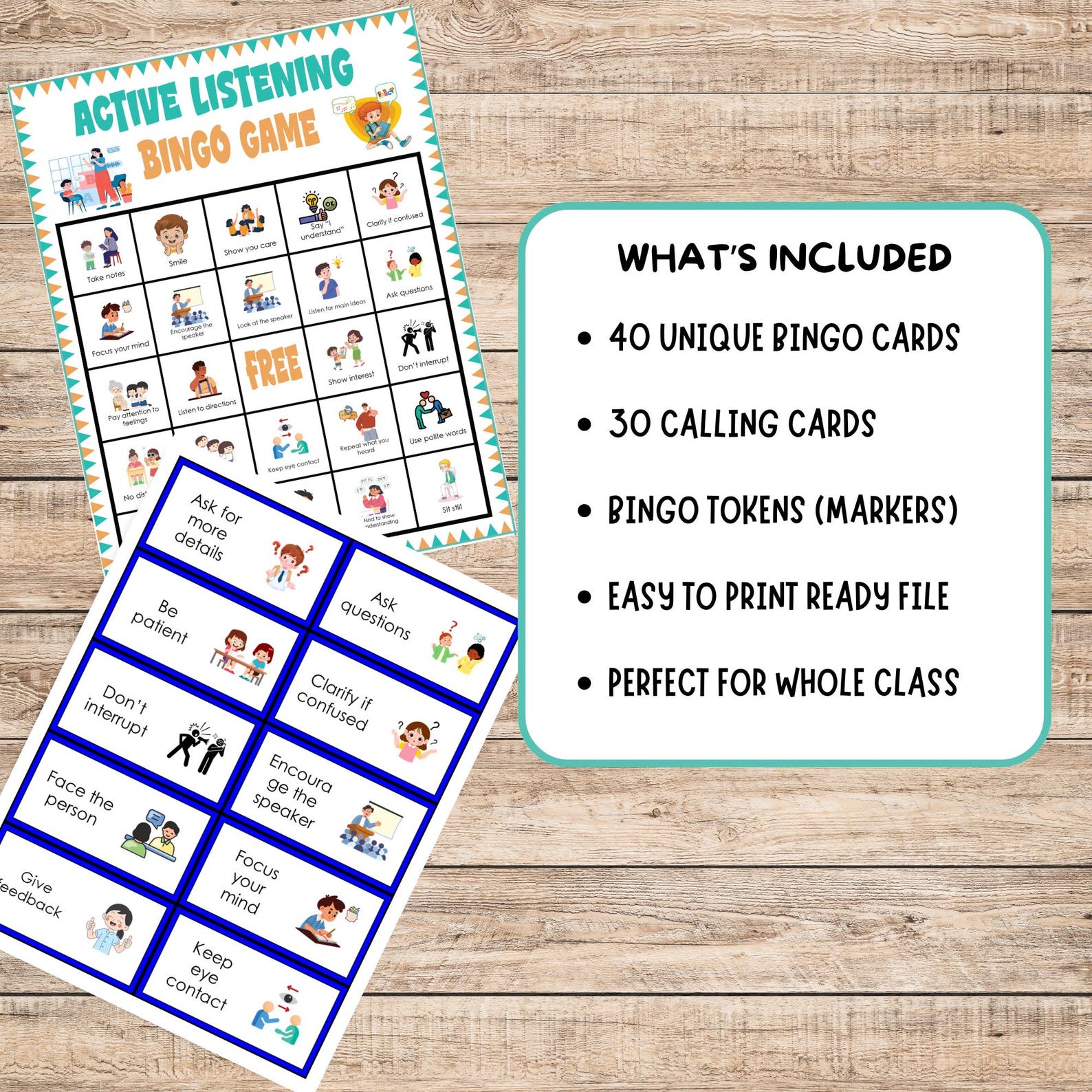 Active Listening Bingo Game: Social Skills Activity (printable PDF) - Etsy