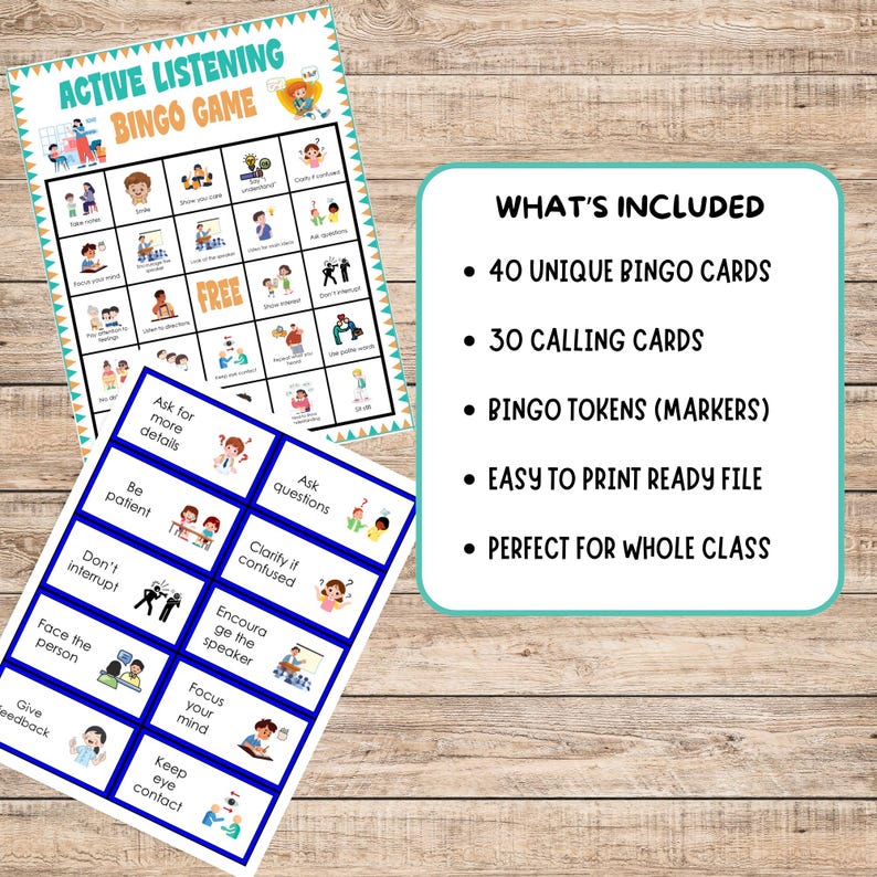 Active Listening Bingo Game: Social Skills Activity (printable PDF) - Etsy