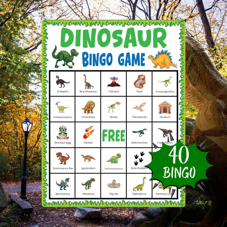 Dinosaur Bingo Game Printable Kids Dinos Learning Activity Classroom ...