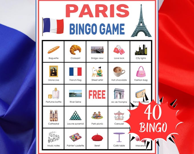 30 France Bingo Cards Printable Game, Paris France Travel Bingo Boards ...