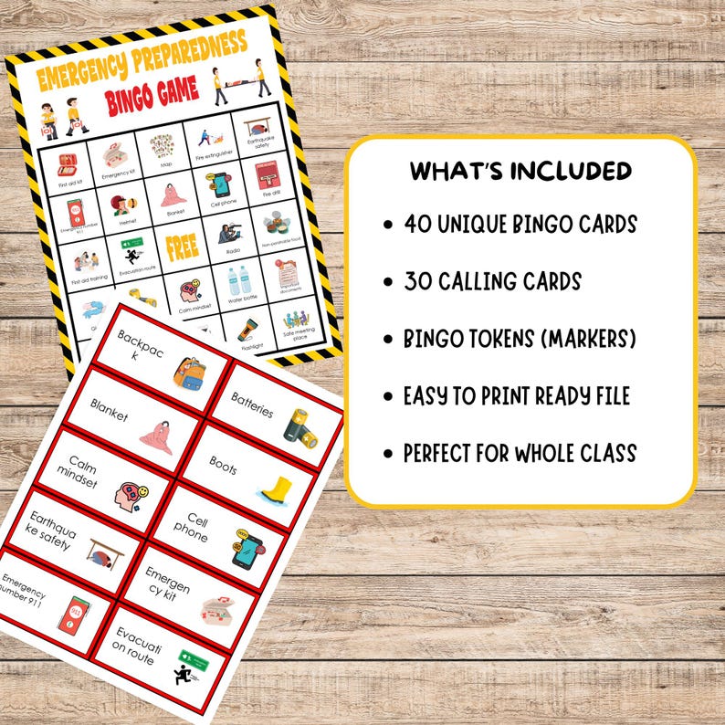 Emergency Preparedness Bingo Game: Kids Safety Awareness (printable PDF ...