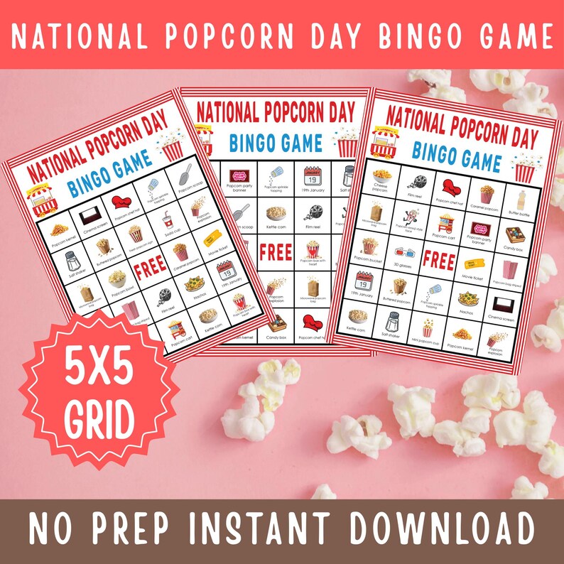 National Popcorn Day Bingo Game | Fun Printable Popcorn Activity for ...