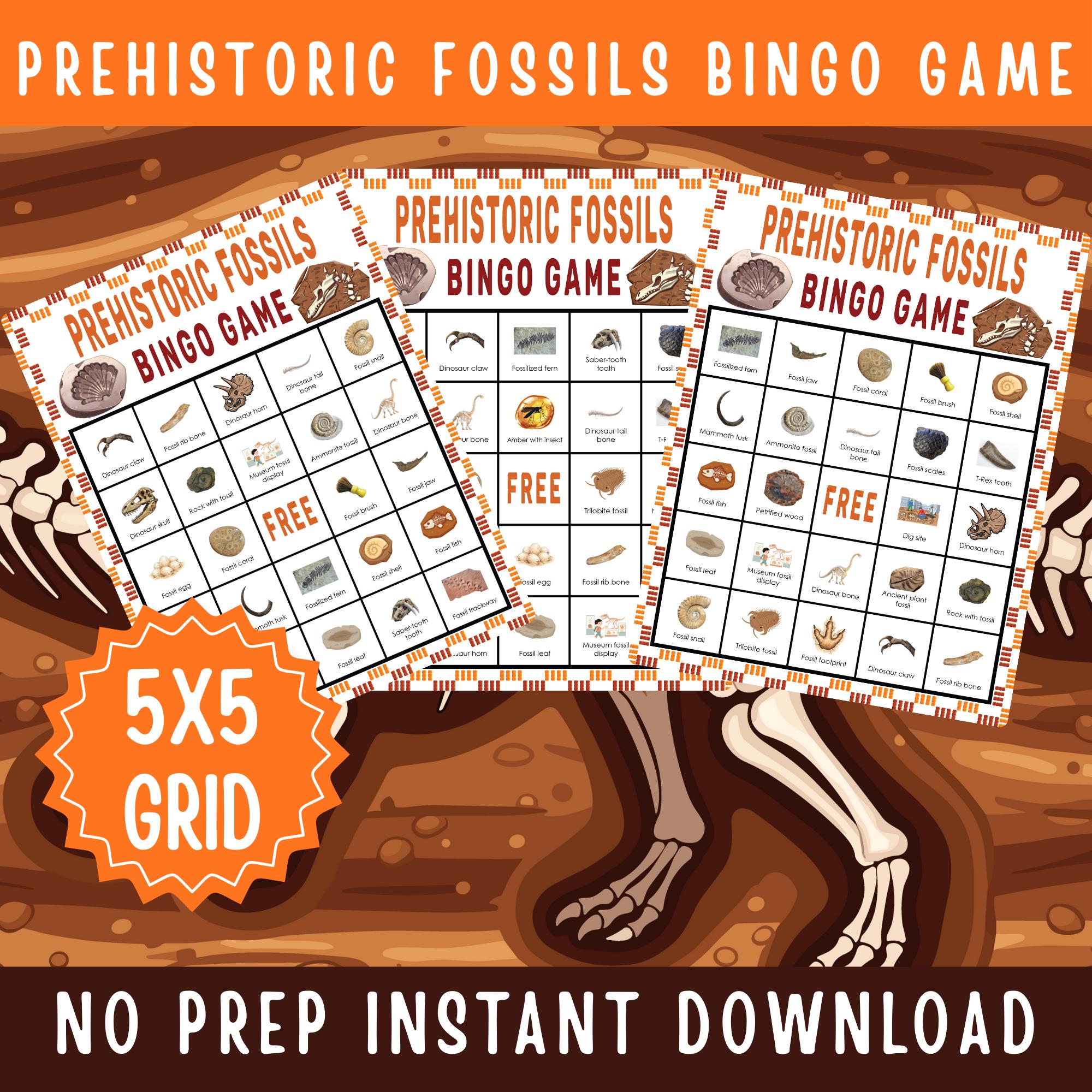 Prehistoric Fossils Bingo Game | Dinosaur Fossils Printable Activity ...