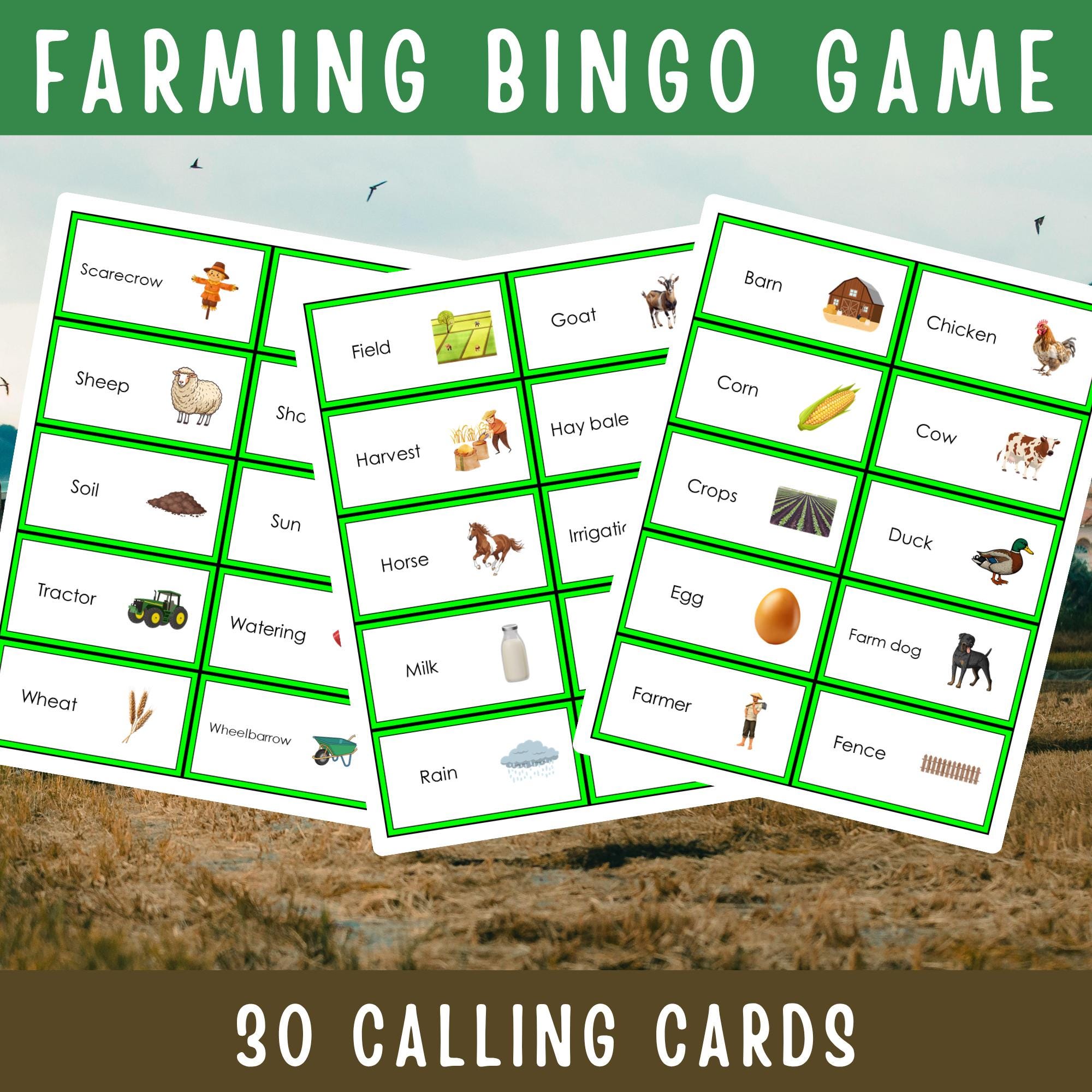 Farming Bingo Game Printable Farm Activity for Kids Classroom ...