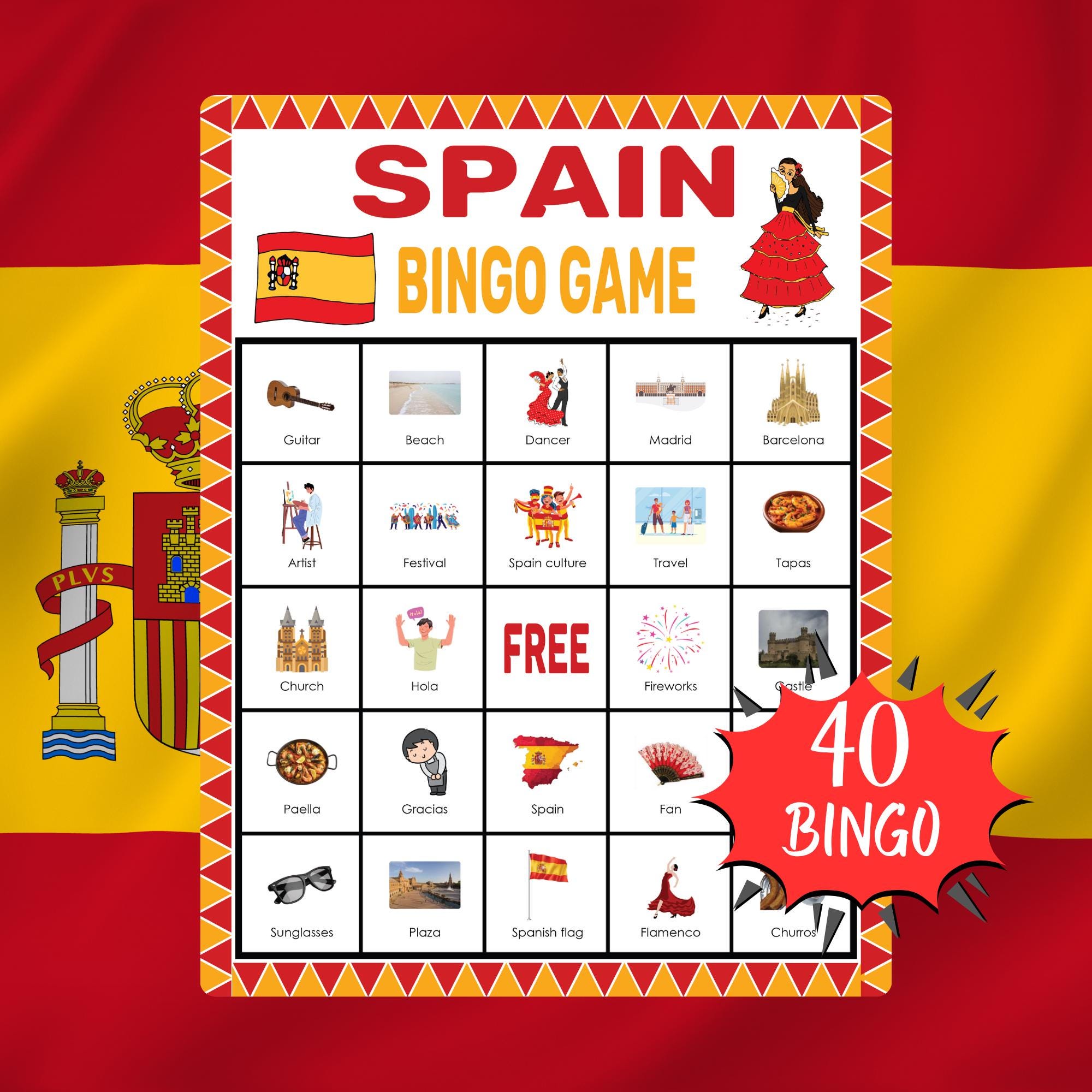 Spain Bingo Game Printable Geography and Culture Activity for Kids ...