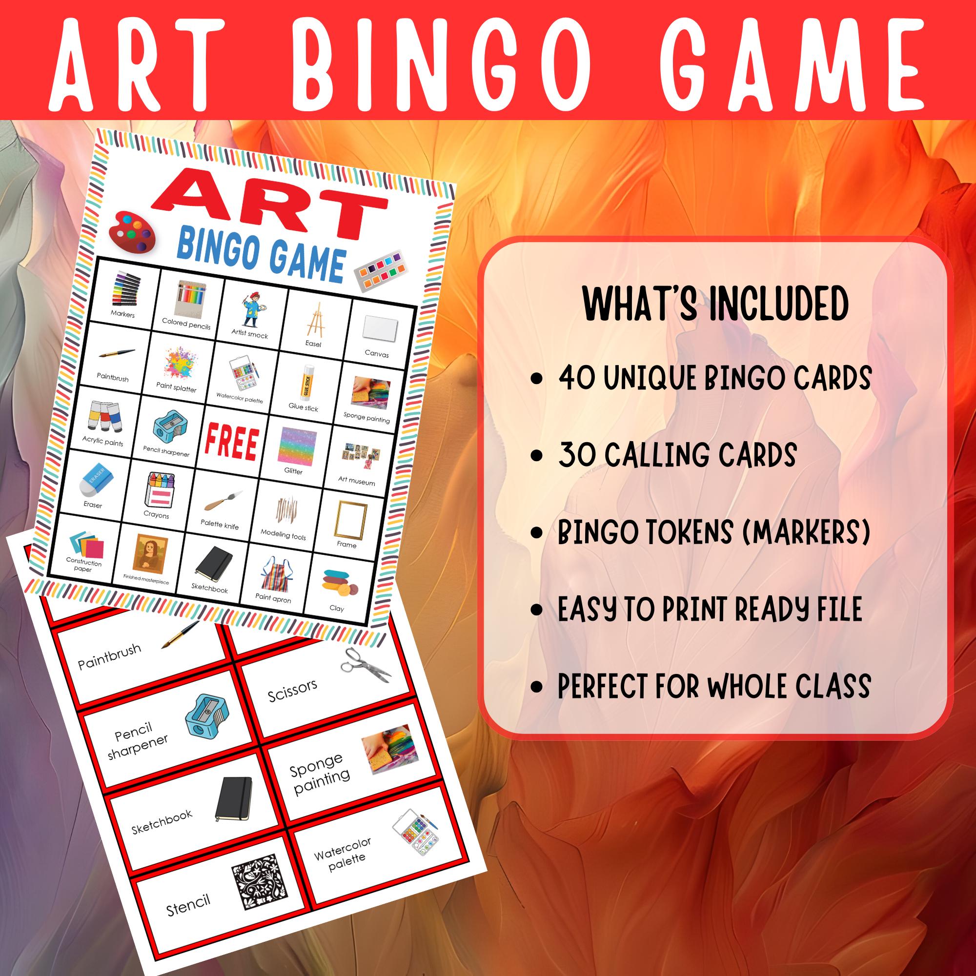 Art Bingo Game Printable Creative Classroom Activity for Kids ...