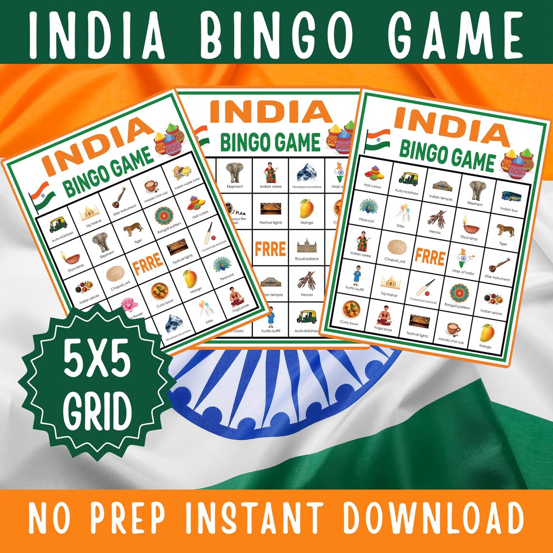 India Bingo Game | Cultural Symbols Printable Activity for Kids ...