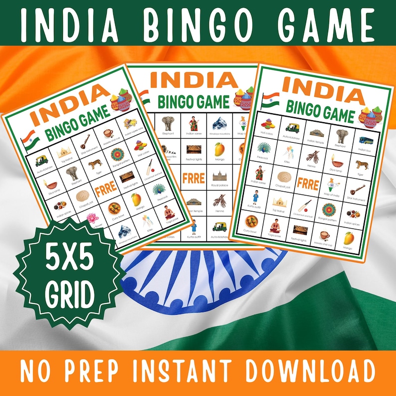 India Bingo Game | Cultural Symbols Printable Activity for Kids ...