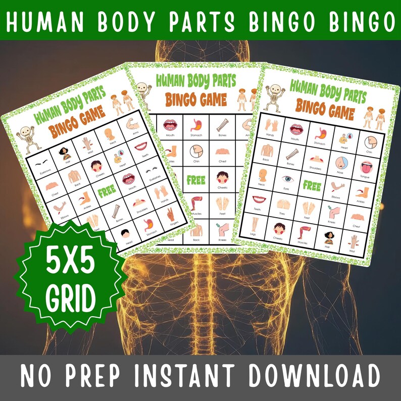 Human Body Parts Bingo Game | Anatomy Learning Activity for Kids ...