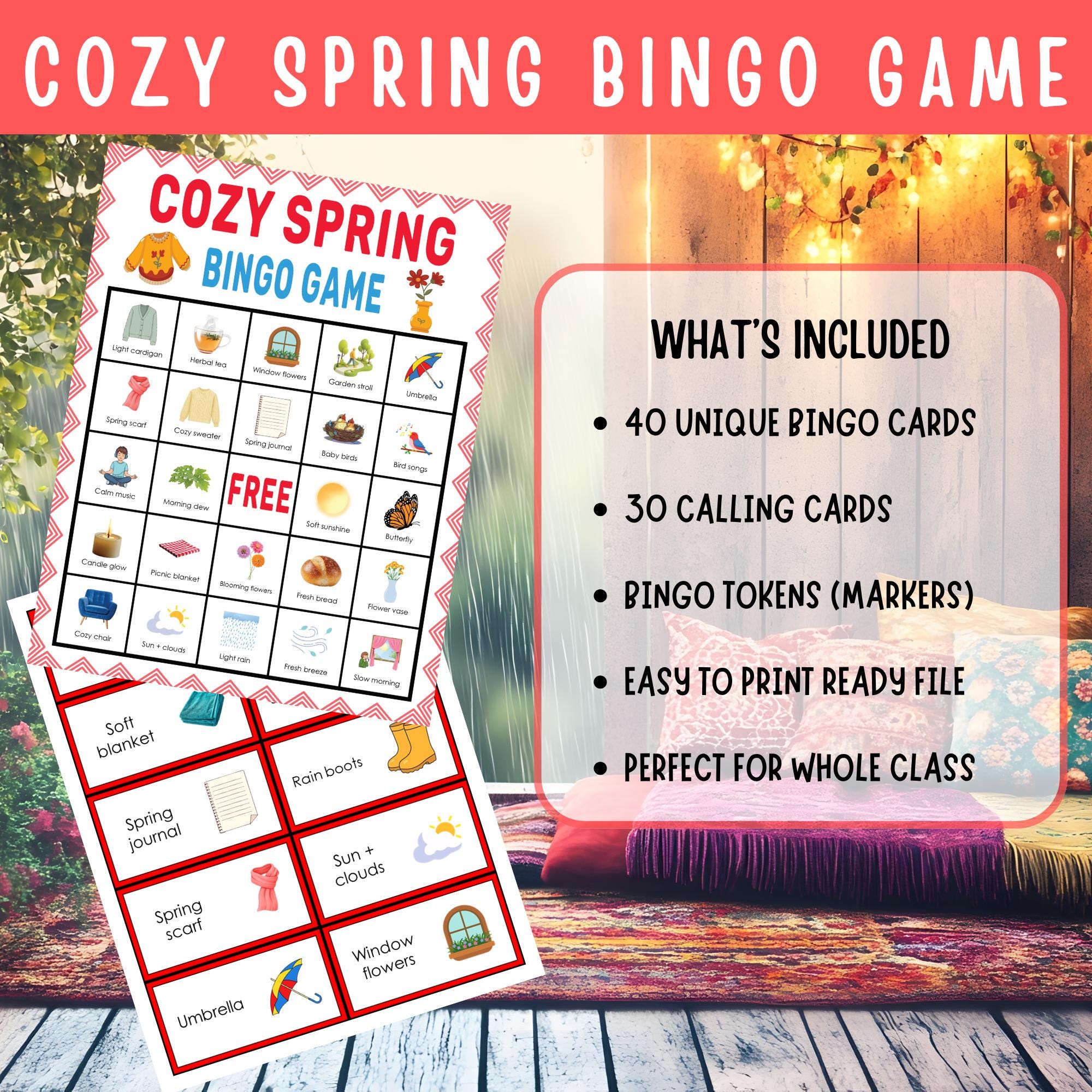 Cozy Spring Bingo Game Printable Seasonal Activity for Kids Classroom ...