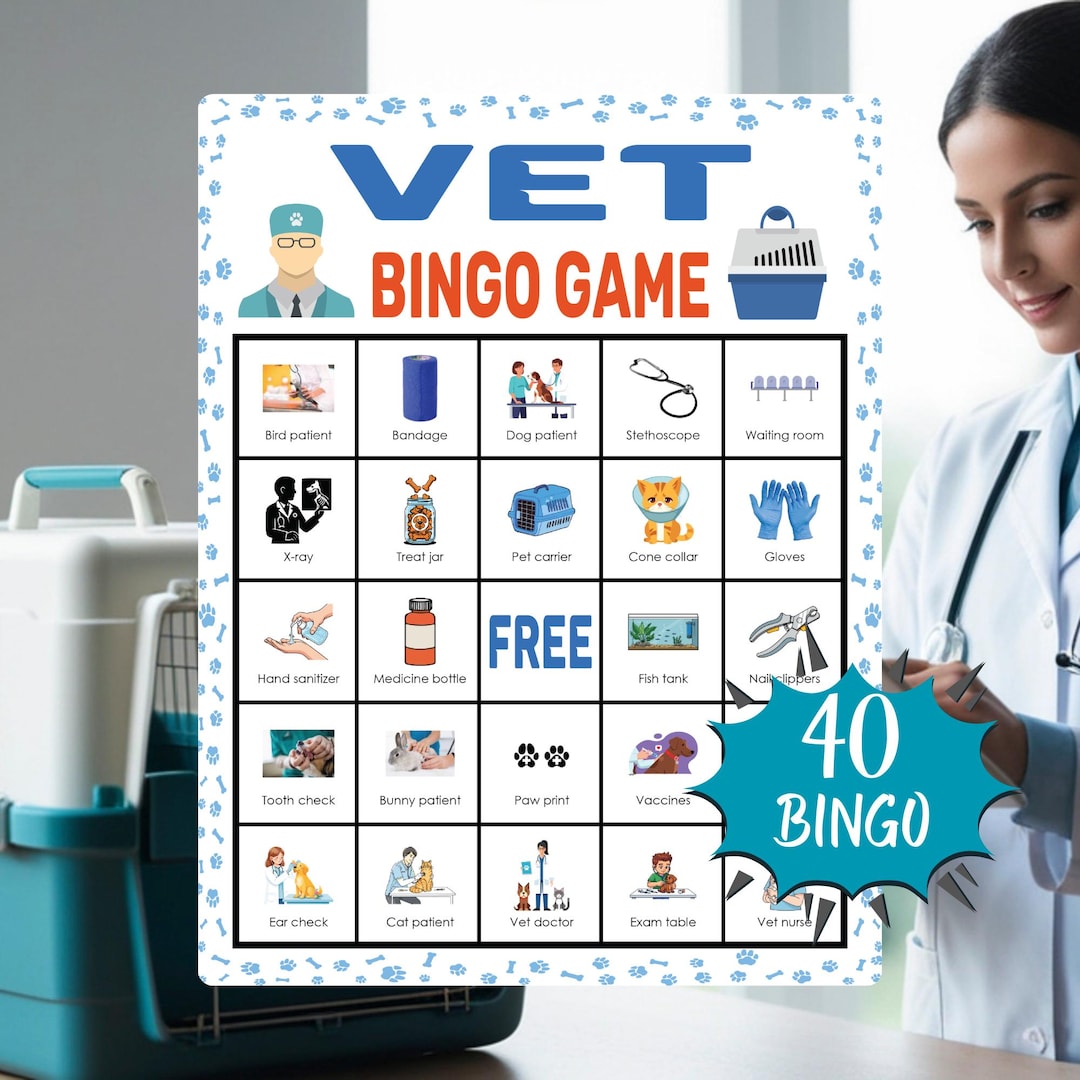 Vet Bingo Game Printable Veterinary Clinic Animal Care Activity for ...